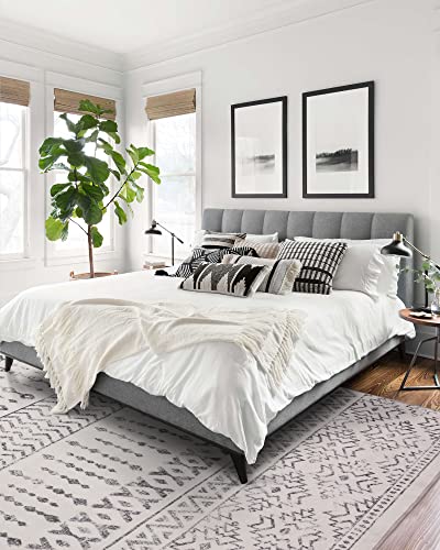 Art&Tuft Area Rug 5x7, Super Soft Ultra-Thin Moroccan Washable Rug, Anti-Slip Backing Rugs for Living Room, Foldable Geometric Machine Washable Area Rug(5'x7', Ivory)