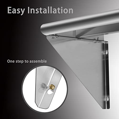 HAHAKU Wall Stainless Steel Metal Shelf 12"*48", Commercial Wall Mount Floating Shelving Heavy Duty 280 lbs for Restaurant, Bar, Utility Room, Kitchen and Garag