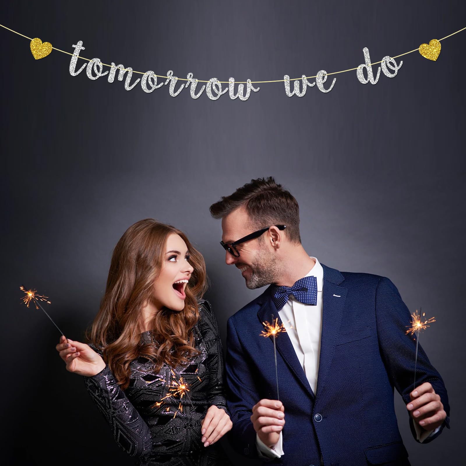Tomorrow We Do Banner,Rehearsal Dinner Sign,Engagement/Bridal Shower/Wedding Party Decorations (Silver)