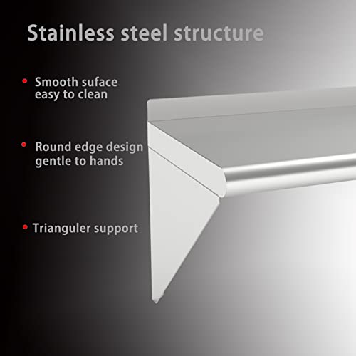 HAHAKU Wall Stainless Steel Metal Shelf 12"*48", Commercial Wall Mount Floating Shelving Heavy Duty 280 lbs for Restaurant, Bar, Utility Room, Kitchen and Garag