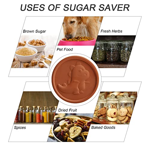 HUWLUIWA Brown Sugar Saver with Dinosaur Design, Sugar Softener For Food Storage, Terra Cotta Disc Sugar Keeper to keep Food Moisture, Set of 6 (Green Box)