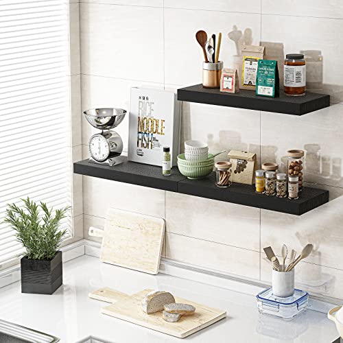 Fixwal Floating Shelves Black, Set of 3 Wall Shelves with Invisible Brackets for Bedroom, Bathroom, Living Room, Kitchen