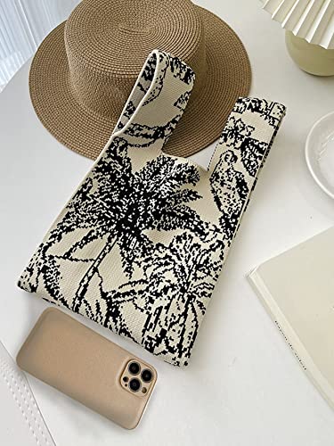 Verdusa Women's Printed Crochet Hobo Handbag Satchel Bag Mini Purse White Black one-size