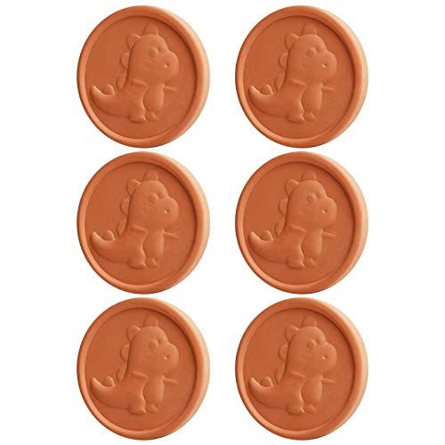 HUWLUIWA Brown Sugar Saver with Dinosaur Design, Sugar Softener For Food Storage, Terra Cotta Disc Sugar Keeper to keep Food Moisture, Set of 6 (Green Box)