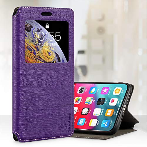 Shantime for Gigaset GX290 Pro Case, Wood Grain Leather Case with Card Holder and Window, Magnetic Flip Cover for Gigaset GX290 Pro (6.1β) Purple