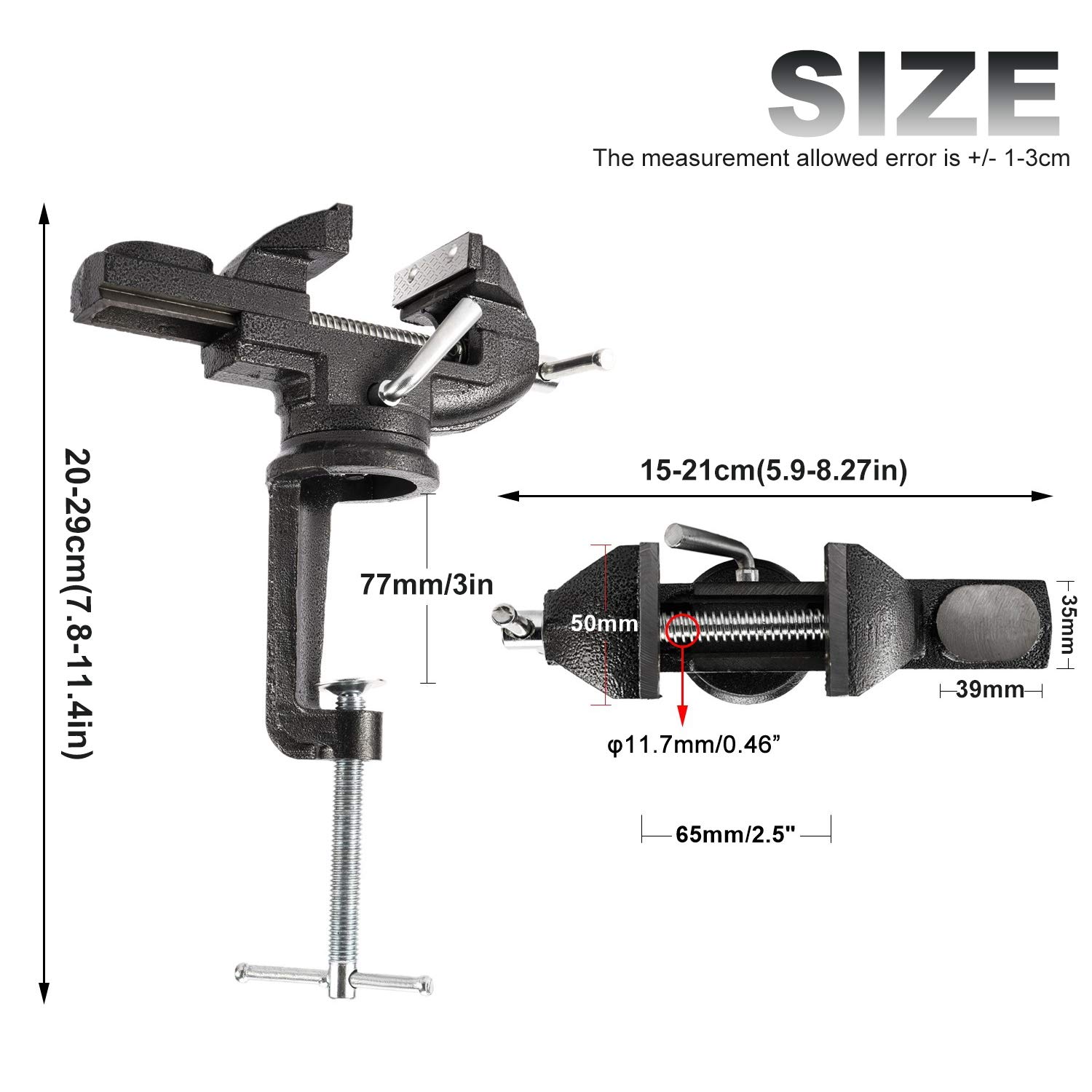 HighFree 3 Inch Small Bench Vise, Home Table Vise, Clamp-On Vise 360 Degrees Rotating Universal Clamp Units Vise for Workbench (Black)
