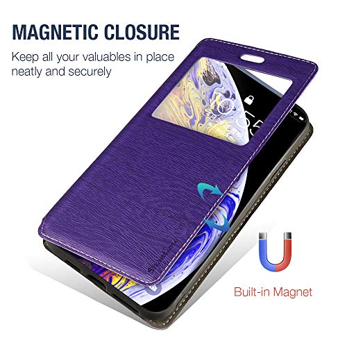 Shantime for Gigaset GX290 Pro Case, Wood Grain Leather Case with Card Holder and Window, Magnetic Flip Cover for Gigaset GX290 Pro (6.1β) Purple