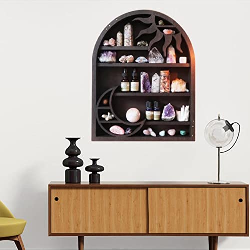 COUNTOOZQ Floating Shelves Essential Oil Display Rack Crystal Stone Wall Boho Hanging Gothic Decoration Wall Stand Mounted Organizer for Living Room Creative Cupboard Home Decor,45x35cm