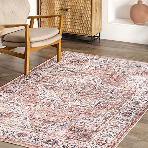nuLOOM AMA Persian Stain-Resistant Machine Washable Area Rug, 5' x 8', Rust