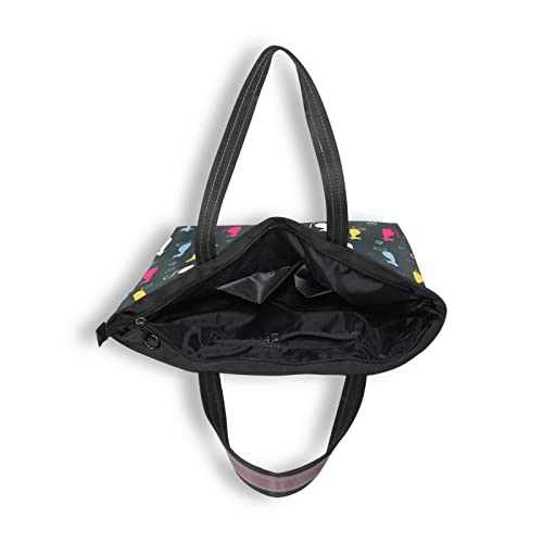ZENWAWA Colorful Cat Silhouette Tote Bag Aesthetic, Zipper Large Capacity Women Grocery Bag Purse Shoulder Bag 2 Sizes