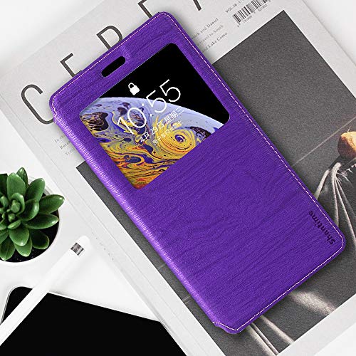 Shantime for Gigaset GX290 Pro Case, Wood Grain Leather Case with Card Holder and Window, Magnetic Flip Cover for Gigaset GX290 Pro (6.1β) Purple