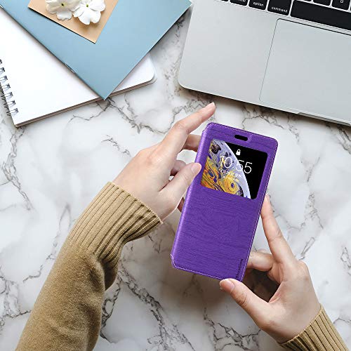 Shantime for Gigaset GX290 Pro Case, Wood Grain Leather Case with Card Holder and Window, Magnetic Flip Cover for Gigaset GX290 Pro (6.1β) Purple