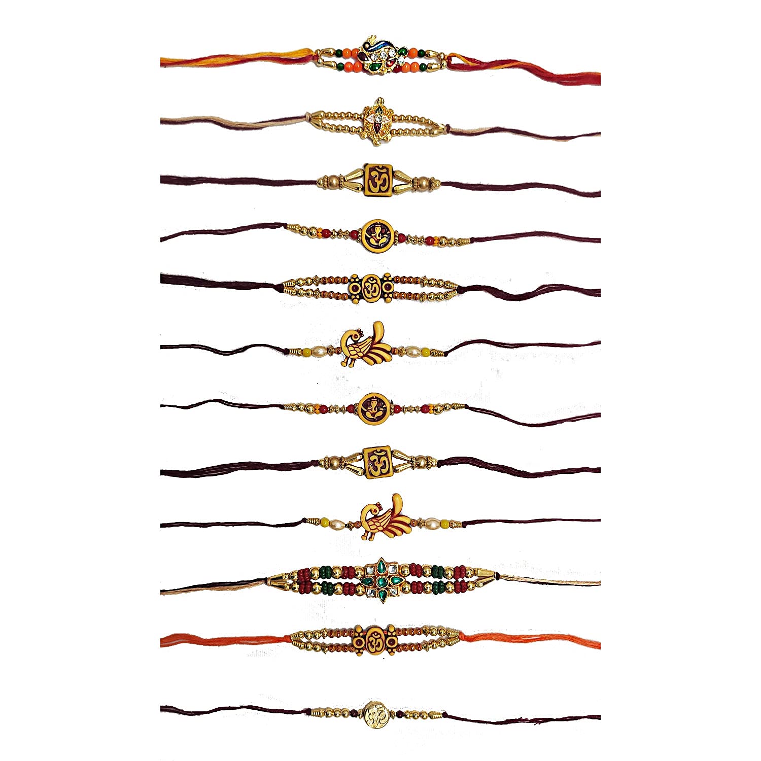 Belexy Traditional Rakhi for Brother, Sister, Bhaiya, Bhabhi, Multiple Stone/Beads, Bracelet, Raksha Bandhan Assorted Color - Set of 12