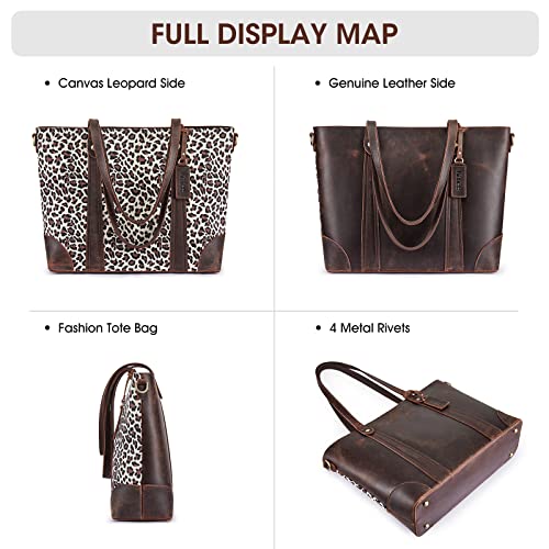 Kattee Women Genuine Leather Tote Bags Purses and Handbags Shoulder Vintage Crossbody Work (Dark Brown)