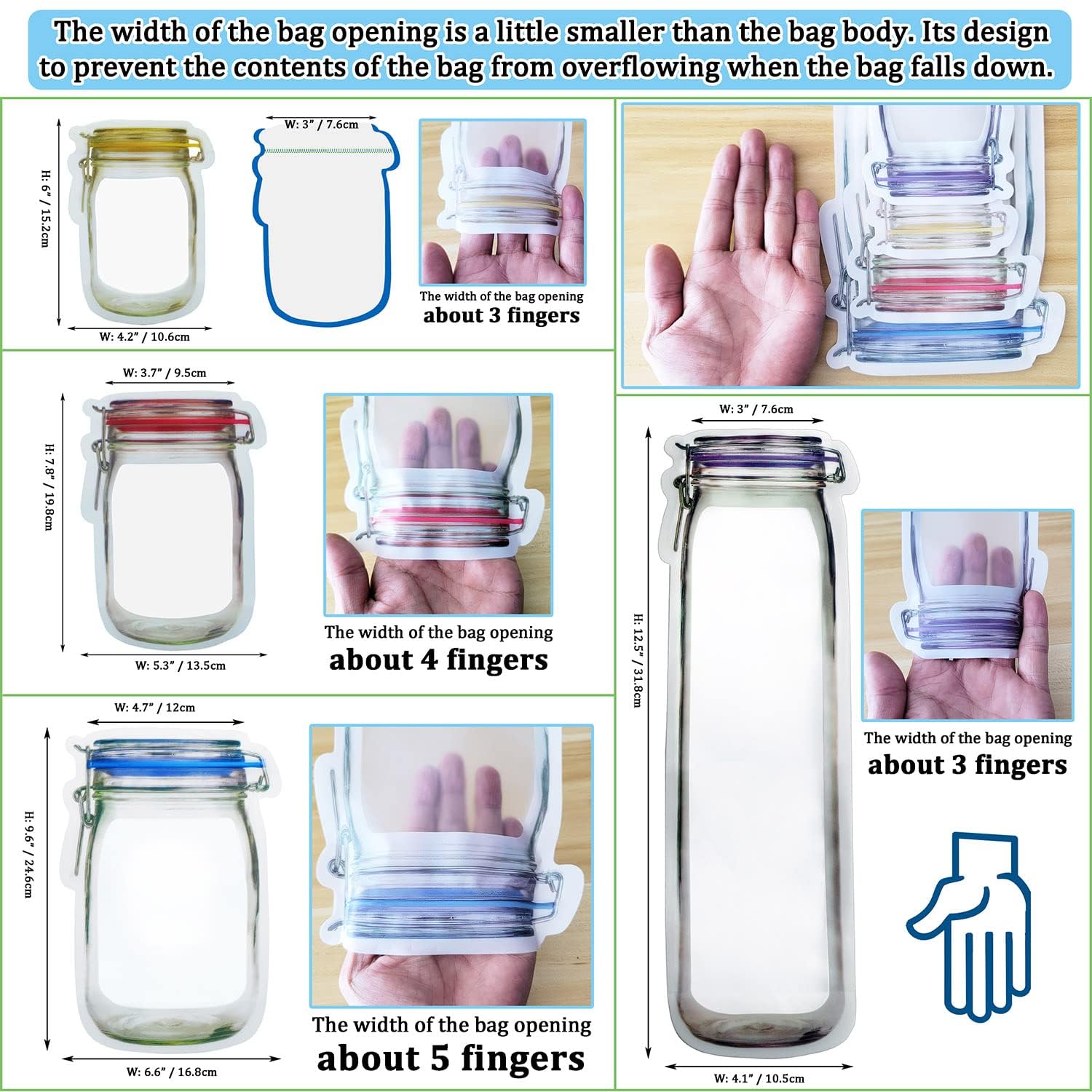 laffeya 12pcs Reusable Christmas Snack Candy Bag Mason Jar Bags, Food Storage Bags, Portable Plastic Mason Jar Bags, Zipper Sealed Bags Fresh Bags Leakproof Food Saver Bags