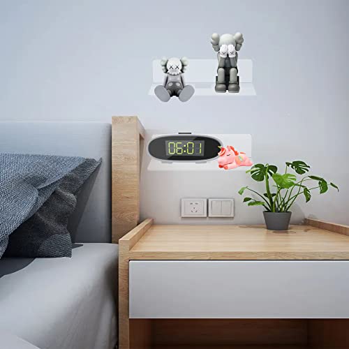 Acrylic Floating Wall Shelves Set of 2,Clear Mounted Display Organizer Shelf,Adhesive Shelf for Figures Collection Plant Photo,Small Hanging in Bedroom Living Room Kitchen Office, 8.6x3.9x2.3in