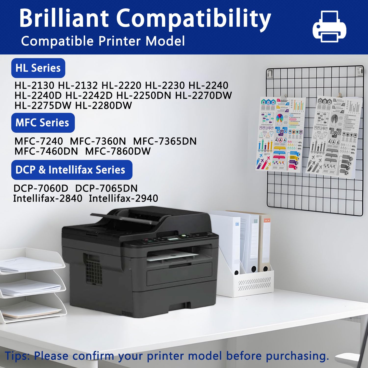 TN450 Compatible TN-450 Black High Yield Toner Cartridge Replacement for Brother TN-450 DCP-7060D DCP-7065DN Intellifax 2840 HL-2132 Toner.(2 Pack)