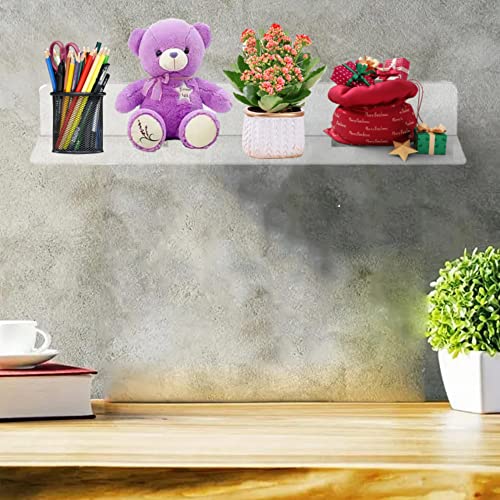 Acrylic Floating Wall Shelves Set of 2,Clear Mounted Display Organizer Shelf,Adhesive Shelf for Figures Collection Plant Photo,Small Hanging in Bedroom Living Room Kitchen Office, 8.6x3.9x2.3in