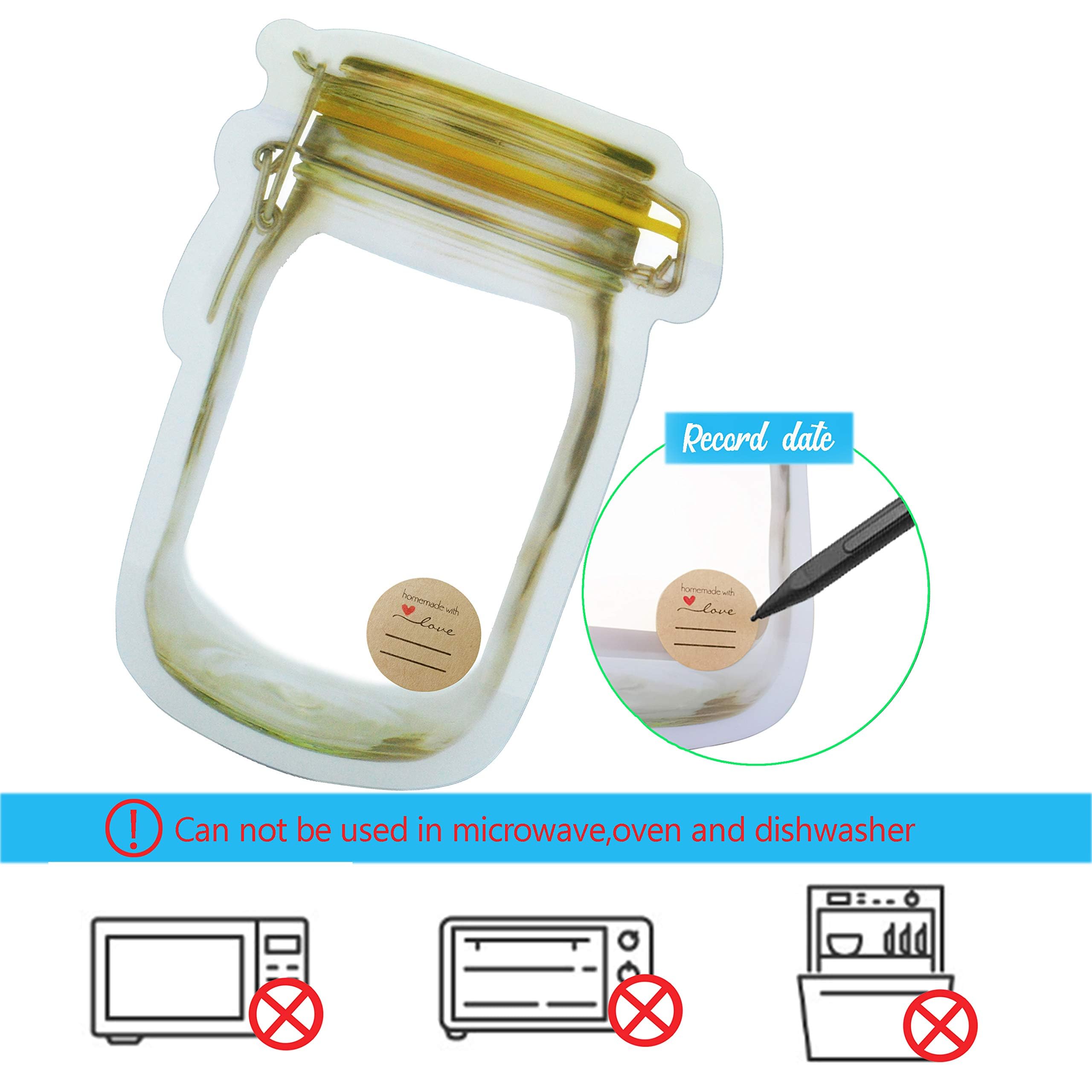 laffeya 12pcs Reusable Christmas Snack Candy Bag Mason Jar Bags, Food Storage Bags, Portable Plastic Mason Jar Bags, Zipper Sealed Bags Fresh Bags Leakproof Food Saver Bags