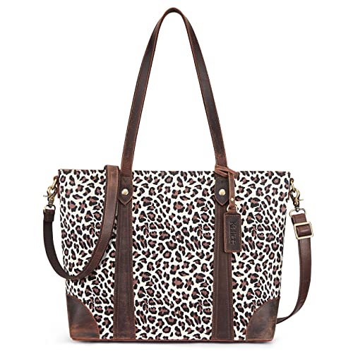 Kattee Women Genuine Leather Tote Bags Purses and Handbags Shoulder Vintage Crossbody Work (Dark Brown)
