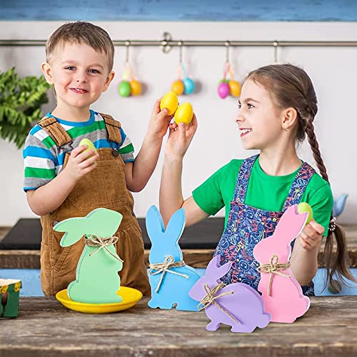 4Pcs Easter Bunny Decor, Easter Bunny Table Wooden Signs, Easter Decorations for The Home, Easter Tray Decor for Tiered Tray Decorations