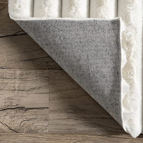 nuLOOM Kai Stripe Faux Rabbit Machine Washable Area Rug, 5' x 8', White