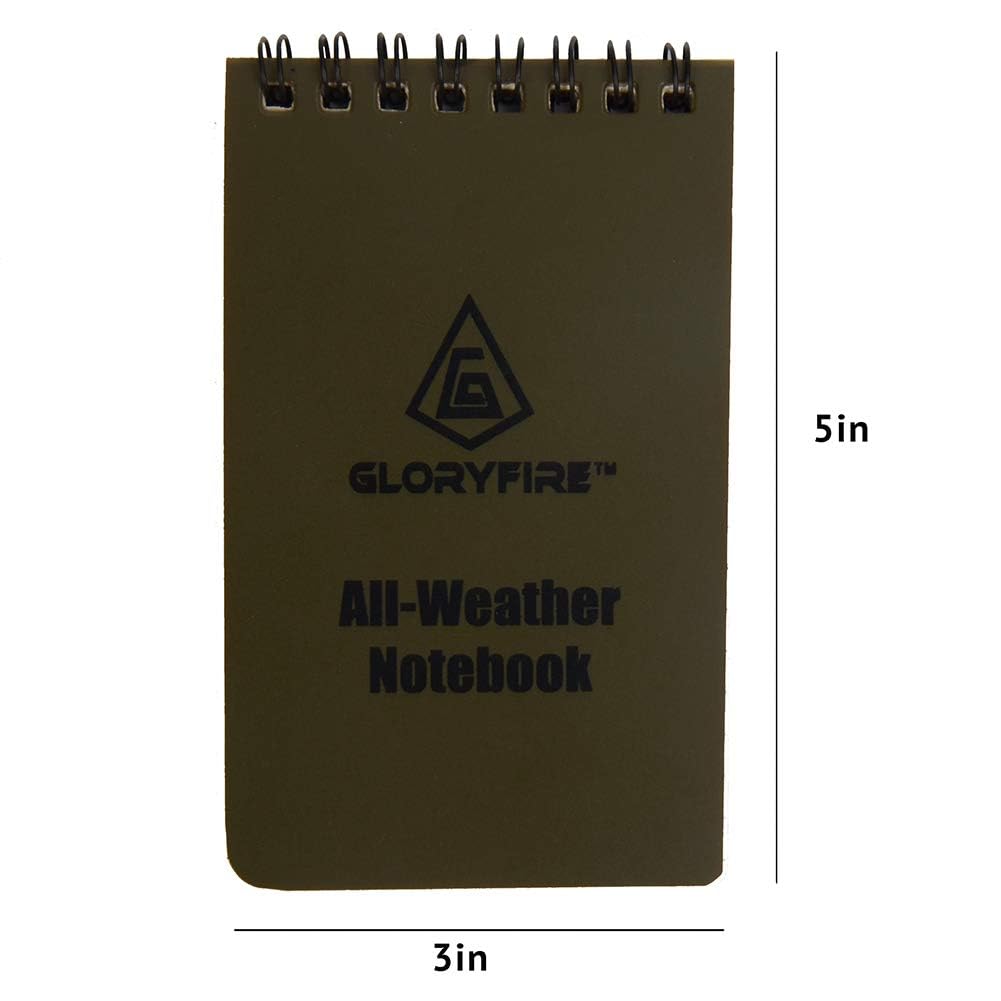 GLORYFIRE Waterproof Notebook Tactical All-Weather Spiral Memo Paper Notepad with Waterproof Grid Paper for Outdoor Activities Recording 3"x5" (5pcs)