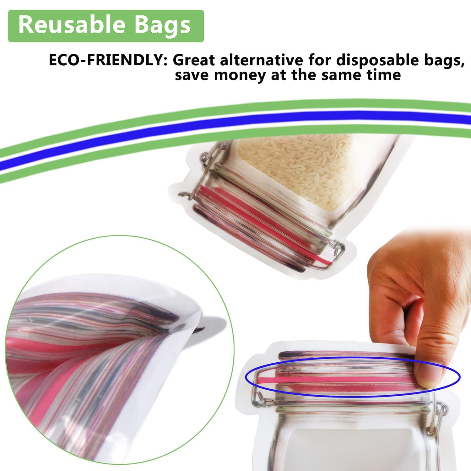 laffeya 12pcs Reusable Christmas Snack Candy Bag Mason Jar Bags, Food Storage Bags, Portable Plastic Mason Jar Bags, Zipper Sealed Bags Fresh Bags Leakproof Food Saver Bags