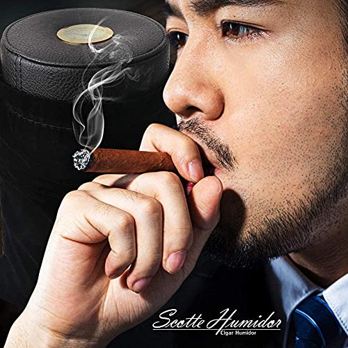 Scotte Cigar humidor case/jar,Leather Cedar Wood Cigar Canister Portable for 12-16 Cigar (Black)
