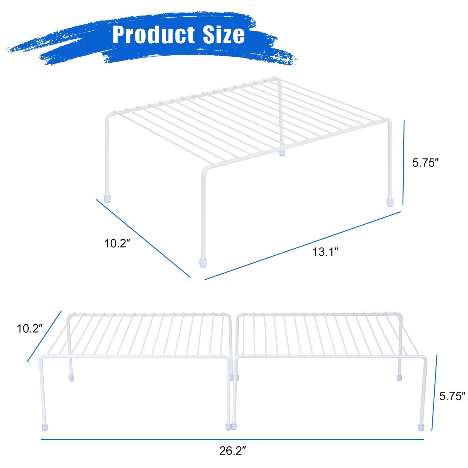 Medium (13.1 x 10.2 Inch) Cabinet Storage Shelf Rack, Kitchen Shelves,Kitchen Counter and Cabinet Shelf, Storage Rack Organizer for Kitchen, Fridge, Cabinet, Bathroom Cupboard& Pantry (White, 4)