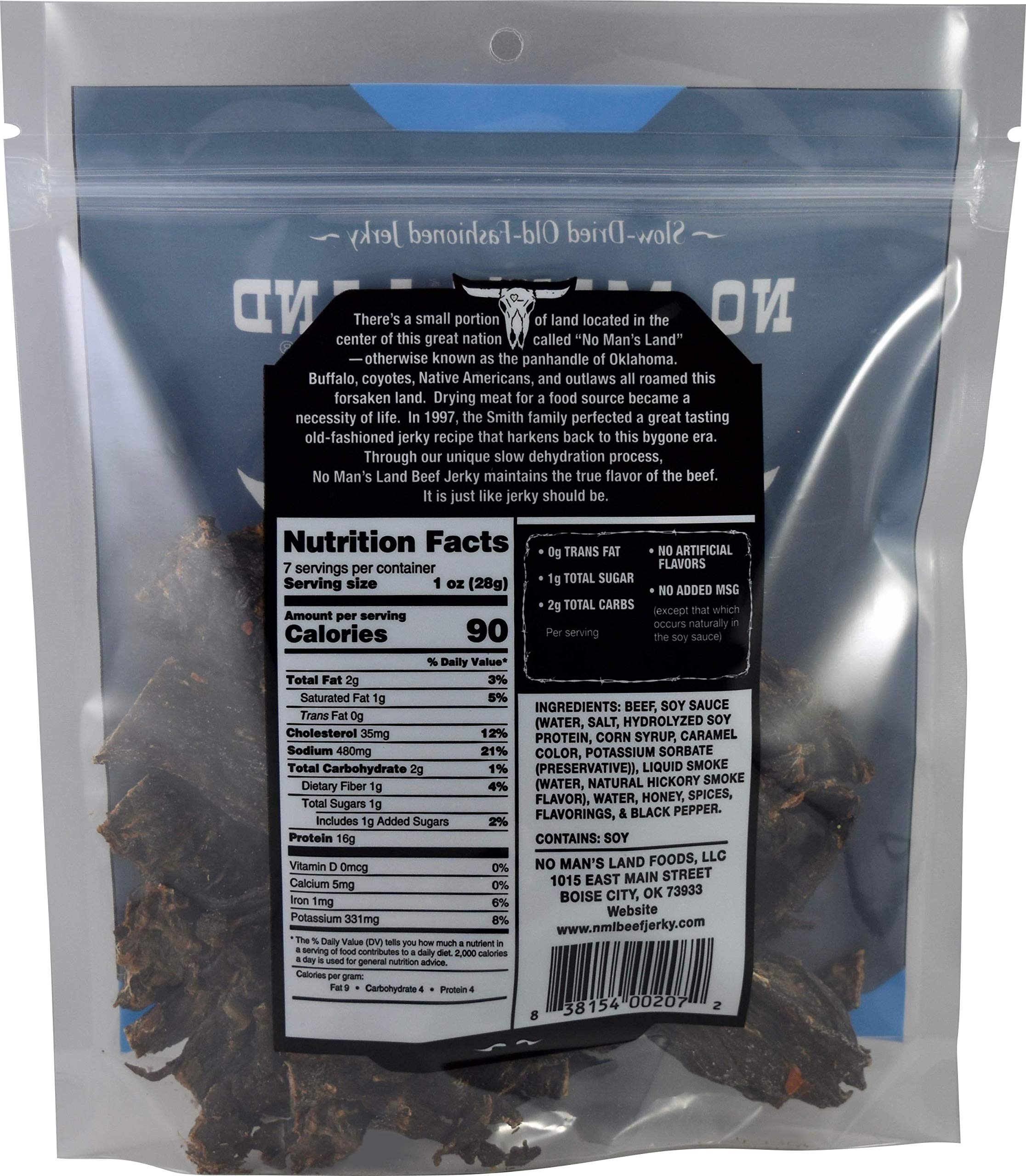 No Man’s Land BLACK PEPPER Beef Jerky High Protein Low Calorie Low Carb Beef Snack 7.0oz Bag