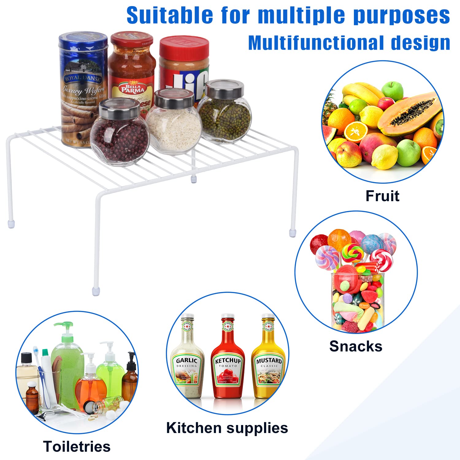 Medium (13.1 x 10.2 Inch) Cabinet Storage Shelf Rack, Kitchen Shelves,Kitchen Counter and Cabinet Shelf, Storage Rack Organizer for Kitchen, Fridge, Cabinet, Bathroom Cupboard& Pantry (White, 4)