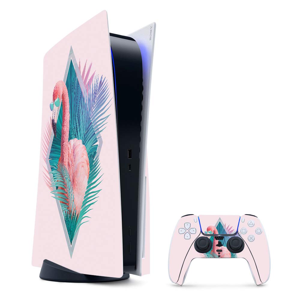 MightySkins Skin Compatible with PS5 / PlayStation 5 Bundle - Flamingo Vice | Protective, Durable, and Unique Vinyl Decal wrap Cover | Easy to Apply, Remove, and Change Styles | Made in The USA