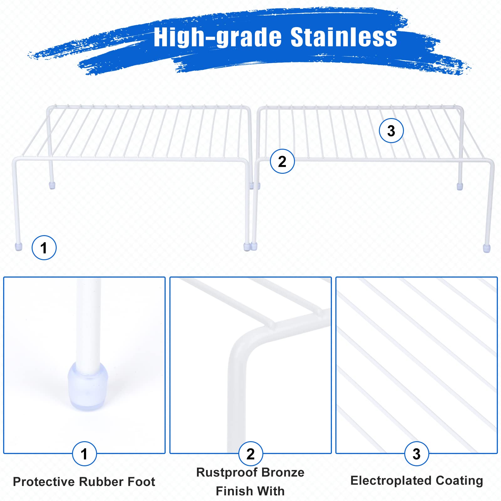 Medium (13.1 x 10.2 Inch) Cabinet Storage Shelf Rack, Kitchen Shelves,Kitchen Counter and Cabinet Shelf, Storage Rack Organizer for Kitchen, Fridge, Cabinet, Bathroom Cupboard& Pantry (White, 4)