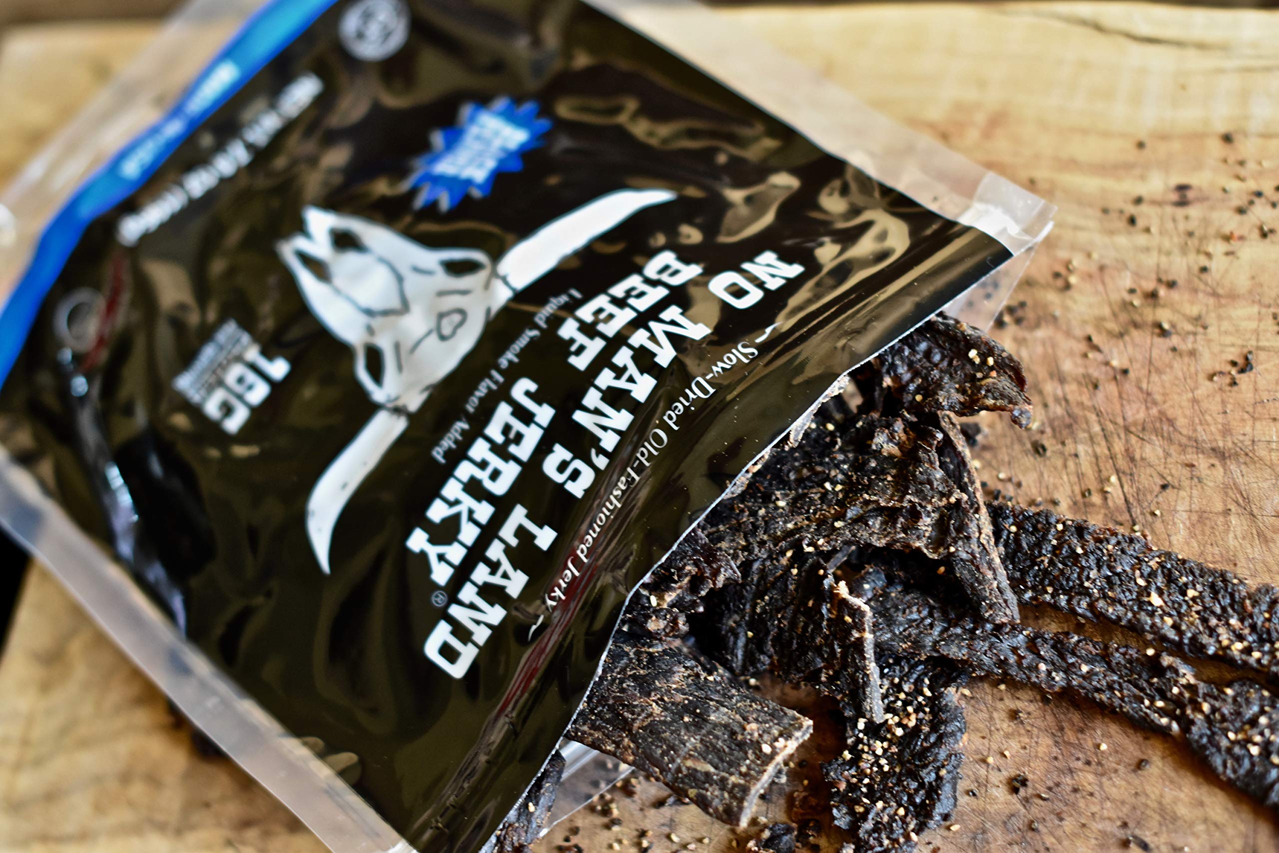 No Man’s Land BLACK PEPPER Beef Jerky High Protein Low Calorie Low Carb Beef Snack 7.0oz Bag