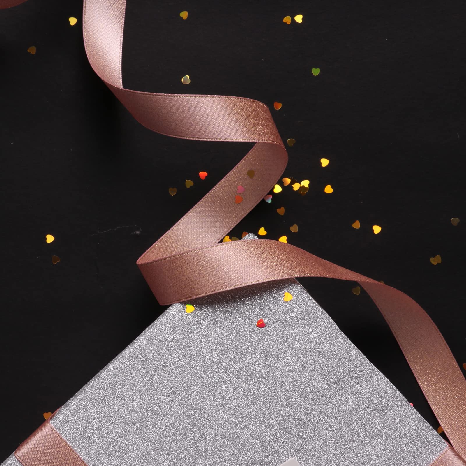 LeZakaa Rose Gold Glitter Satin Ribbon for Wedding, Engagement, Bridal Shower Gift Wrapping - 5/8"x10 Yard/ Roll