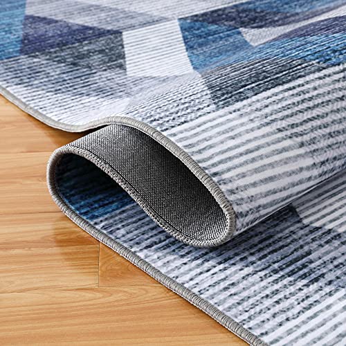 Zacoo Abstract Area Rug, Geometric Diamond Lattice Rug Moroccan Modern Area Rug Bedroom Rug Low Pile Small Throw Carpet for Living Room Dining Room Nursery, Navy/Grey, 4 x 6 Feet