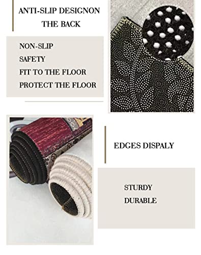 QINYUN Art Abstract Area Rug, Blue Marble Deep Gold Indoor Rug, Decorative Rug Non-Slip Soft Machine Washable, for Apartment Living Room Bedroom Dining Room-5ft×8ft