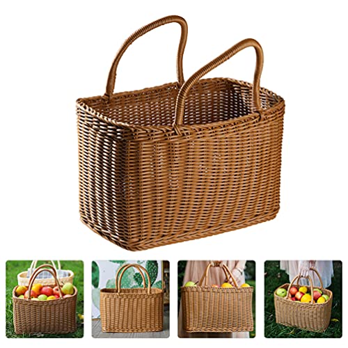 LIOOBO Big Picnic Basket with Handle, Plastic Baskets for Gifts Empty, Woven Imitation Rattan Baskets, Gift Storage Basket for Camping, Birthday, Wedding,Picnic, Party