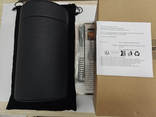 Scotte Cigar humidor case/jar,Leather Cedar Wood Cigar Canister Portable for 12-16 Cigar (Black)