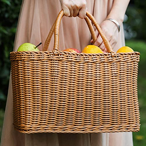 LIOOBO Big Picnic Basket with Handle, Plastic Baskets for Gifts Empty, Woven Imitation Rattan Baskets, Gift Storage Basket for Camping, Birthday, Wedding,Picnic, Party