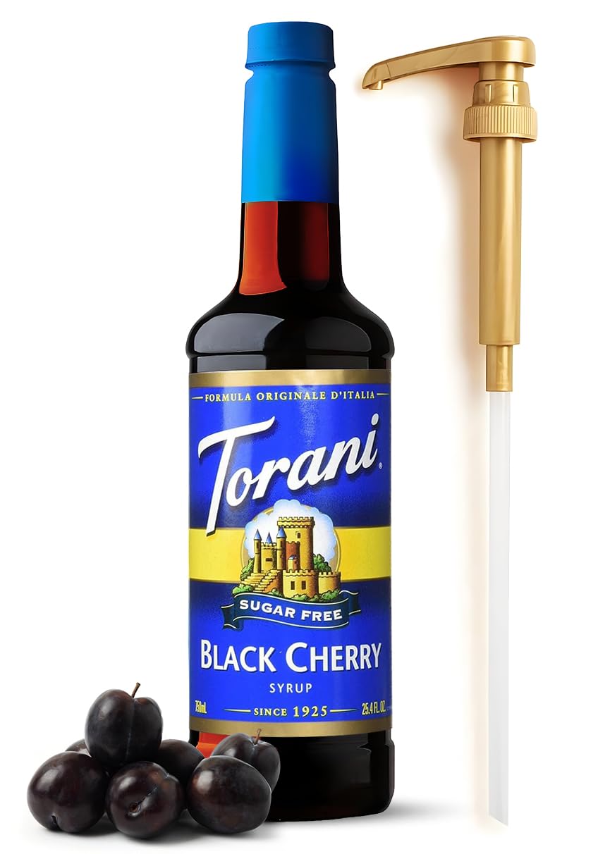 Sugar Free Black Cherry Flavored Syrup 25 4 Ounces Black Cherry Syrup Coffee Toppings with Fresh Finest Pump