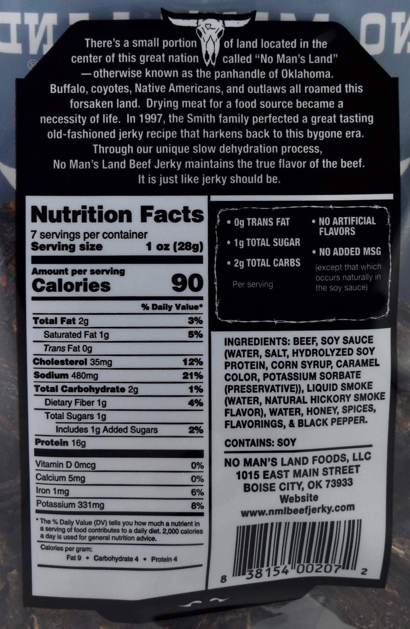 No Man’s Land BLACK PEPPER Beef Jerky High Protein Low Calorie Low Carb Beef Snack 7.0oz Bag