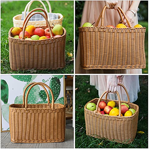 LIOOBO Big Picnic Basket with Handle, Plastic Baskets for Gifts Empty, Woven Imitation Rattan Baskets, Gift Storage Basket for Camping, Birthday, Wedding,Picnic, Party