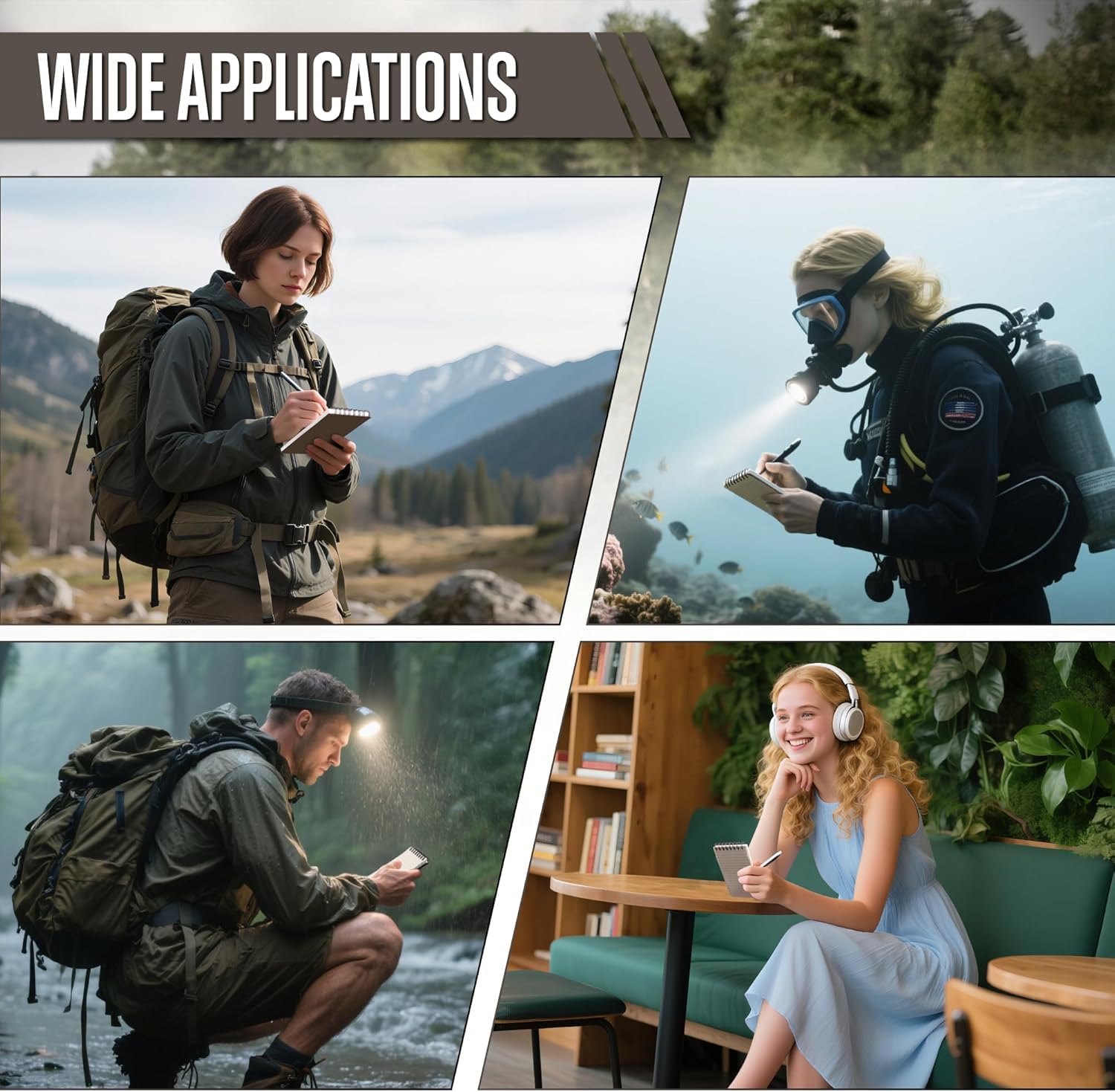 GLORYFIRE Waterproof Notebook Tactical All-Weather Spiral Memo Paper Notepad with Waterproof Grid Paper for Outdoor Activities Recording 3"x5" (5pcs)