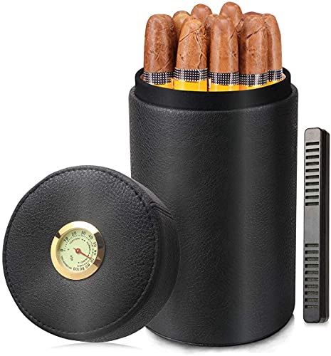 Scotte Cigar humidor case/jar,Leather Cedar Wood Cigar Canister Portable for 12-16 Cigar (Black)
