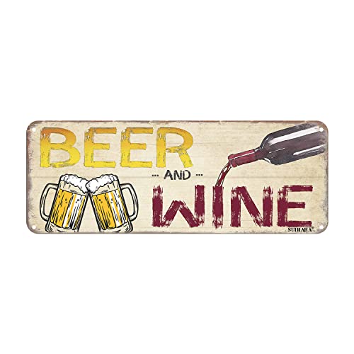 SUIHAHA Vintage Metal Signs Beer & Wine Funny Tin Signs Retro Bar Club Cave Home Kitchen Wall Decor 16x6 Inches
