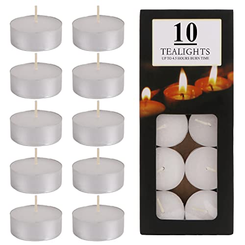 10 Pack Unscented Tea Light Candles 4.5 Hours Smokeless, Dripless Small Votive Mini 1.5" Tealight Candles for Home Decorative, Pool, Shabbat, White