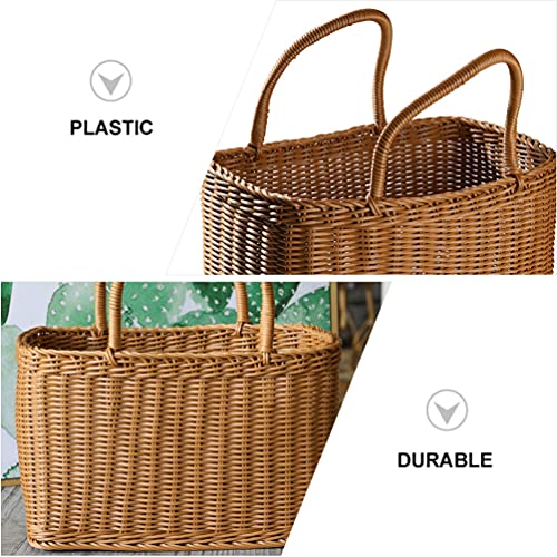 LIOOBO Big Picnic Basket with Handle, Plastic Baskets for Gifts Empty, Woven Imitation Rattan Baskets, Gift Storage Basket for Camping, Birthday, Wedding,Picnic, Party