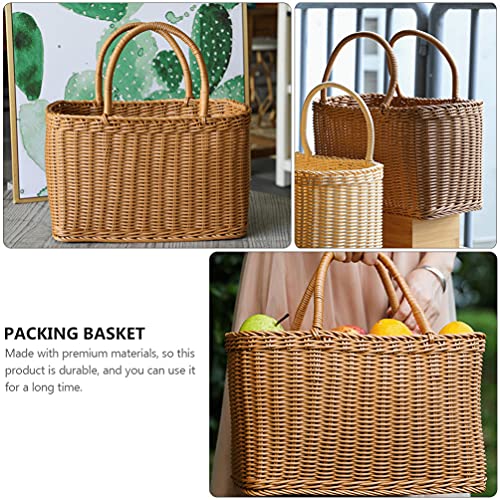 LIOOBO Big Picnic Basket with Handle, Plastic Baskets for Gifts Empty, Woven Imitation Rattan Baskets, Gift Storage Basket for Camping, Birthday, Wedding,Picnic, Party